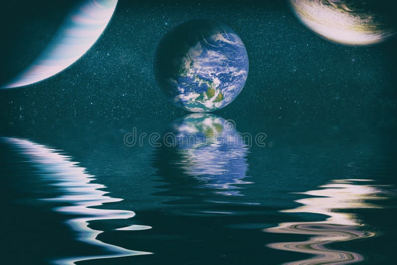 Our Beautiful Earth in Reflection of Water Overlooking Space ...