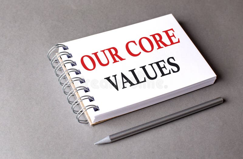 CORE VALUES Text on the Paper with Calculator, Notepad, Coffee ,pen ...
