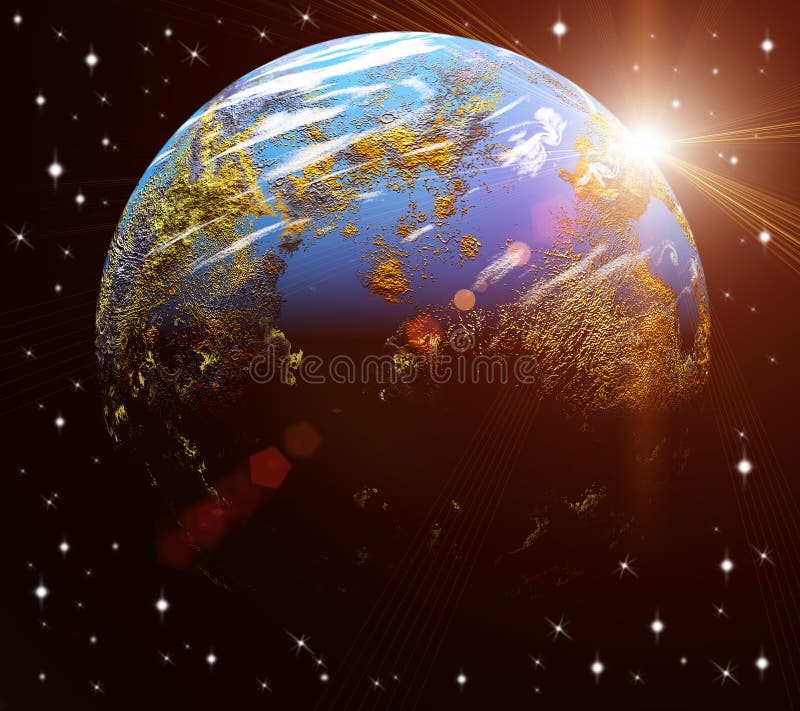 Our Earth in Cosmos and Bright Sun. Elements of Stock Illustration ...