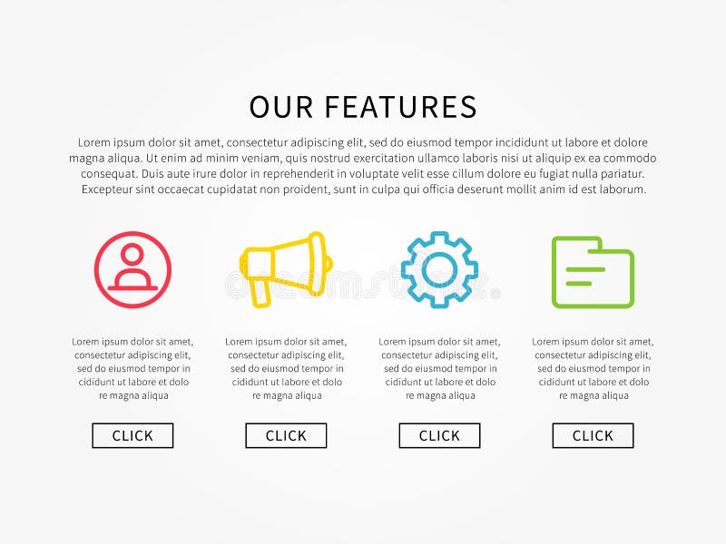 Our Features Webpage Layout Vector Illustration Stock Vector ...