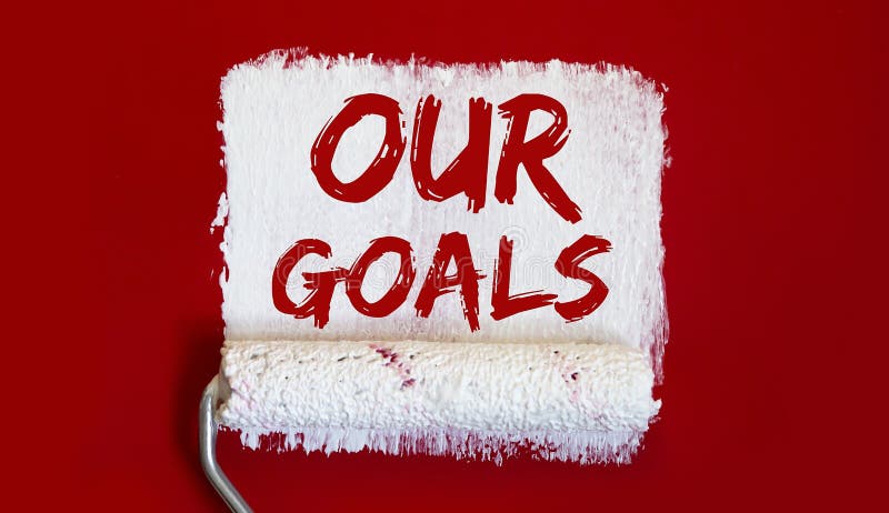 OUR GOALS .One Open Can of Paint with White Brush on Red Background ...