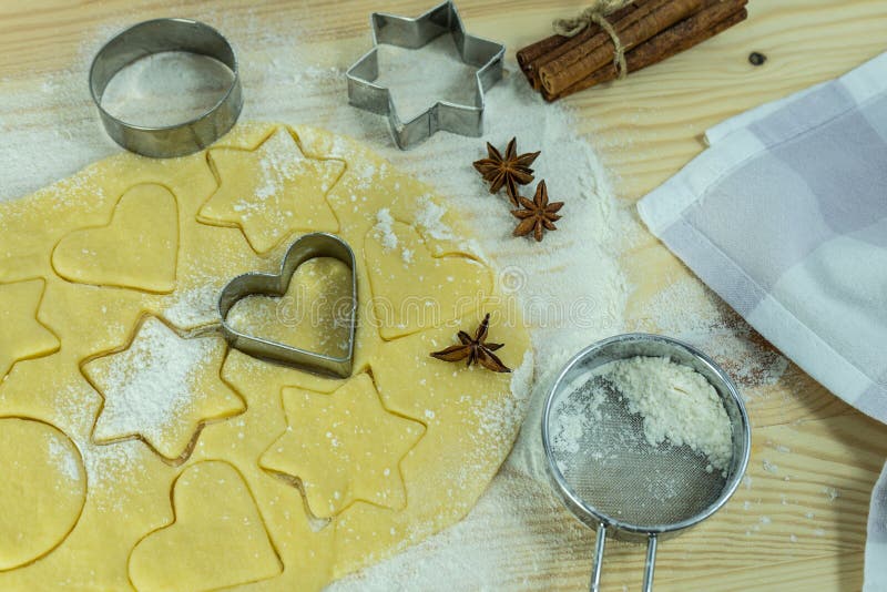 With Our Hands, we Press the Heart-shaped Cookie Cutter into the Dough ...