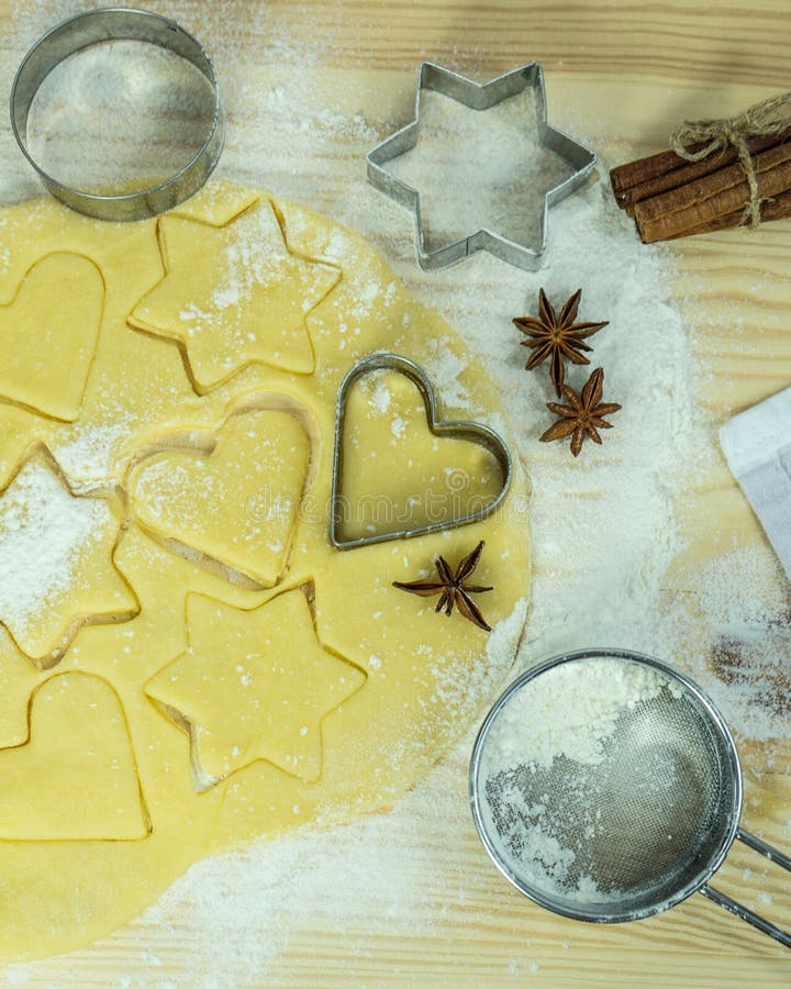 With Our Hands, we Press the Heart-shaped Cookie Cutter into the Dough ...