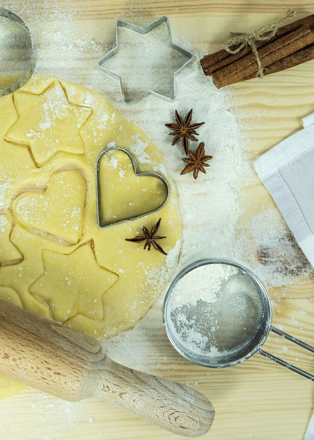 With Our Hands, we Press the Heart-shaped Cookie Cutter into the Dough ...