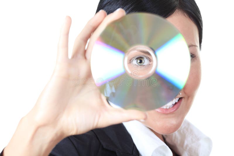 Our New Software. Woman Holding Compact Disc. Head Stock Photo - Image ...