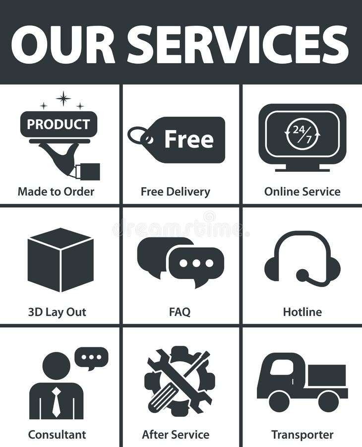 Our Services Symbol Icon Set Stock Vector - Illustration of online ...