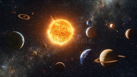 Our Solar System: a Celestial Dance of Planets Around the Sun Stock ...