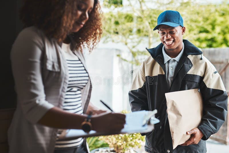 Our Speciality is Fast and Friendly Delivery. a Courier Making a ...