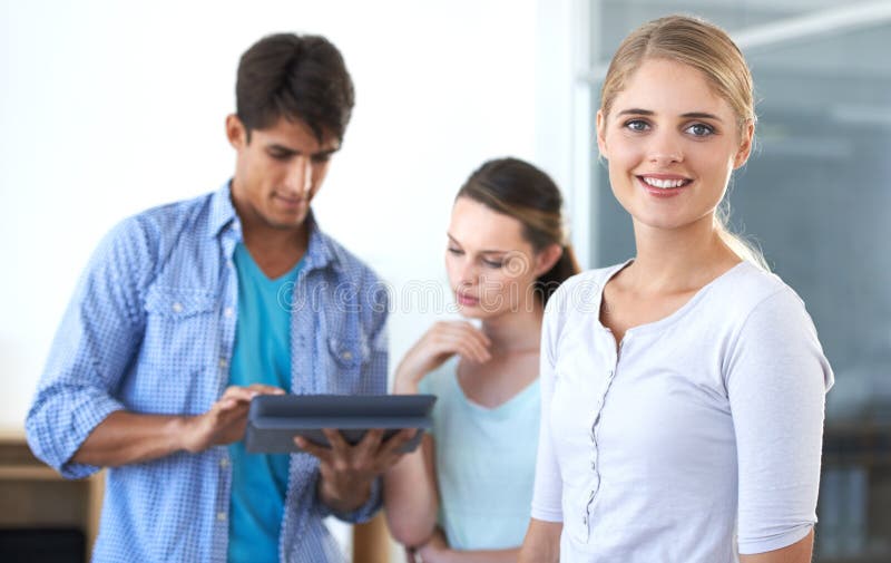 Our Team is the Best. Three Young Colleagues Working in the Office ...