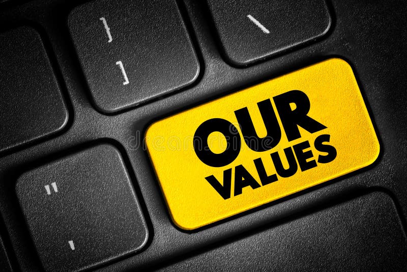 OUR VALUES Text on a Easel with Wooden Figure, Meeting Concept Stock ...