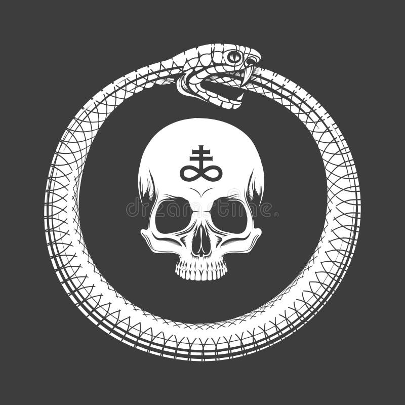 Ouroboros Snake and Skull Esoteric Emblem Stock Vector - Illustration ...