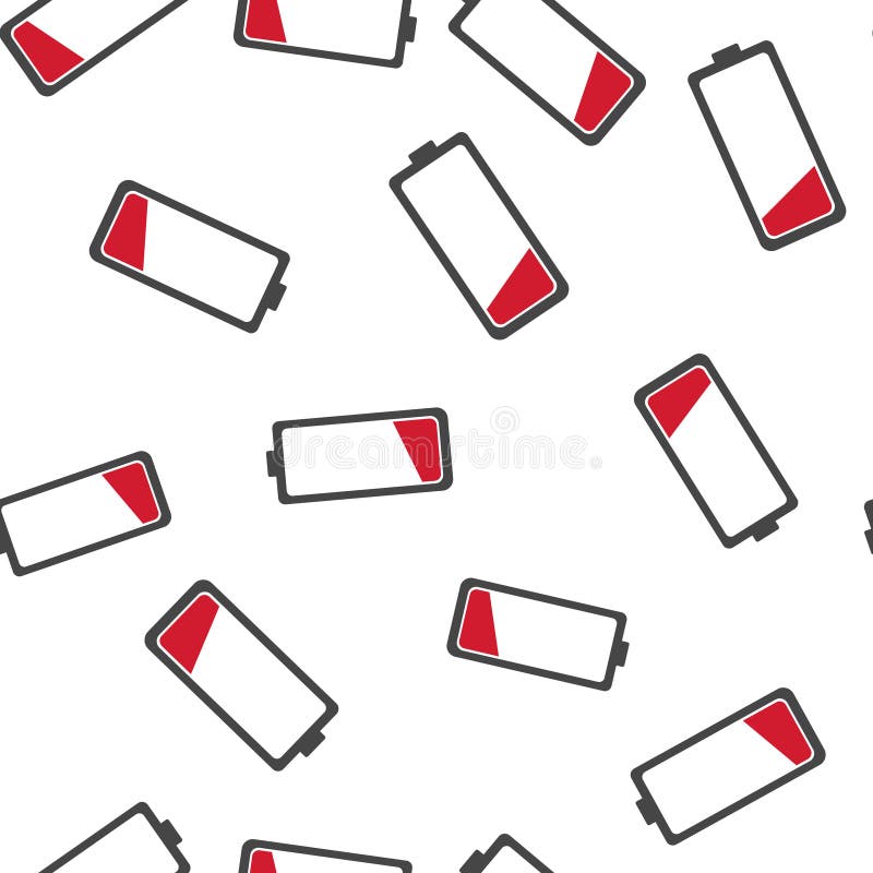 Out of Battery Charge Vector Icon. Low Red Battery Seamless Pattern on ...