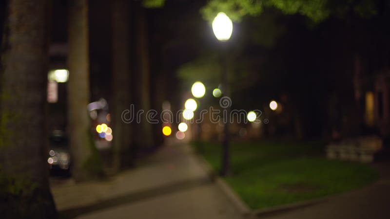 Defocused Background Plate of Empty Dark Sidewalk in Urban Park for ...