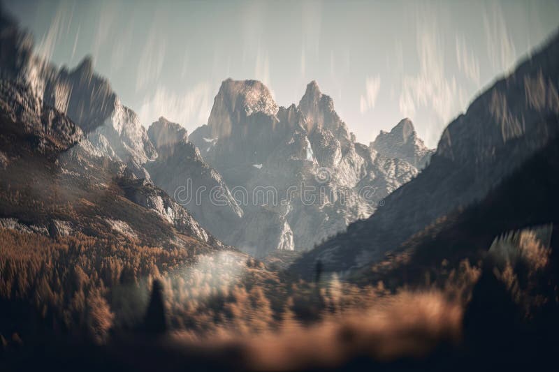 Out-of-focus Mirage of Towering Mountain Range, with the Peaks ...