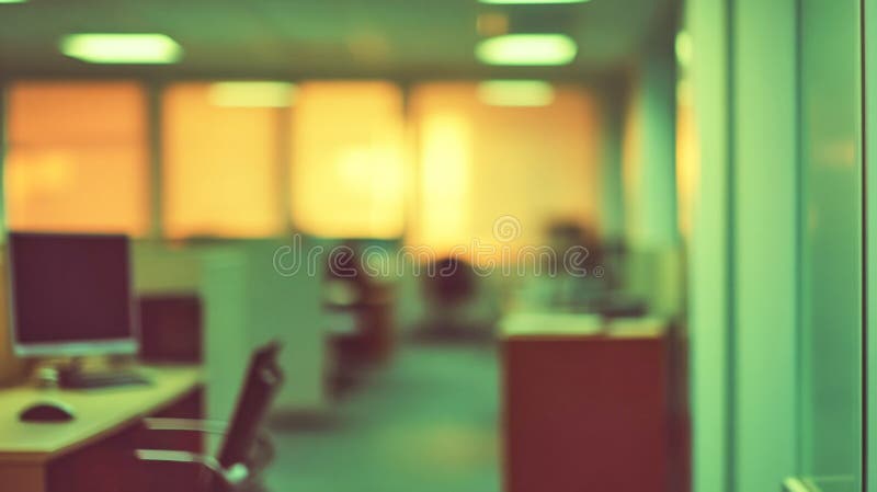 Abstract View of Warm-lit Office Cubicles with Blurred Desks and Chairs ...