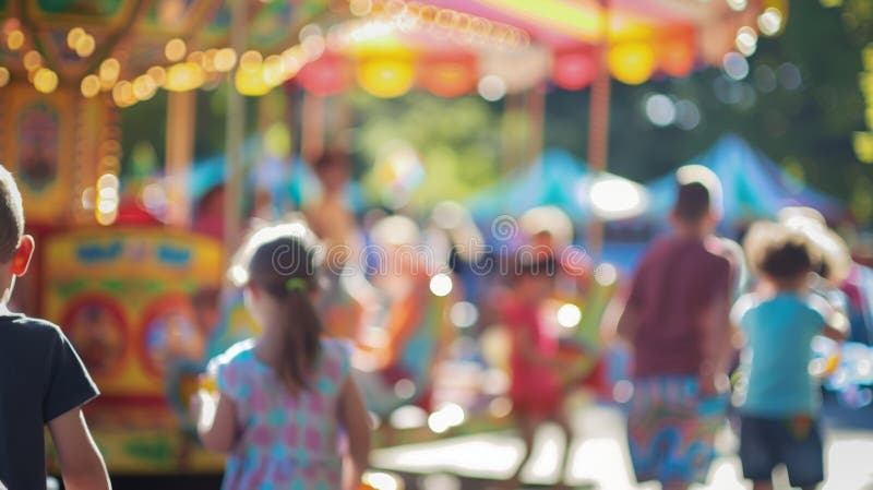 Out of Focus Shot of Children Playing Games at a Community Fair Stock ...