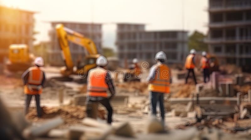 Out of Focus Shot of Group of Workers Gathers at the Construction Stock ...