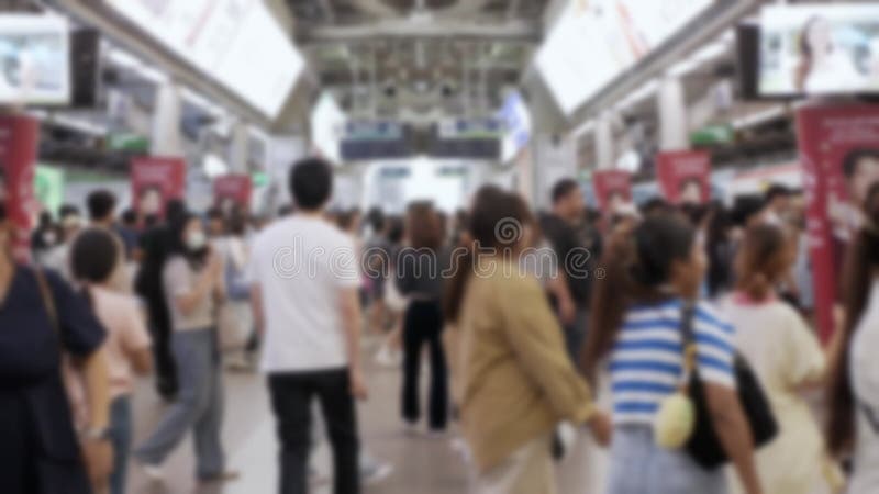 Out of Focus View on Skytrain Station Platform with Crowded of ...