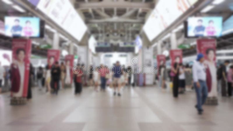 Out of Focus View on Skytrain Station Platform with Crowded of ...
