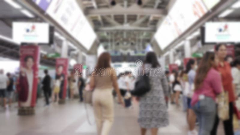 Out of Focus View on Skytrain Station Platform with Crowded of ...