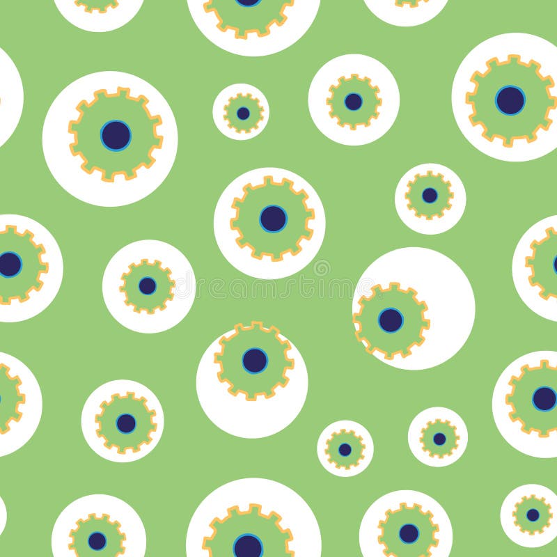 Out Of Gear Cogs Bouncing Around In White Circles On A On Bright Green ...