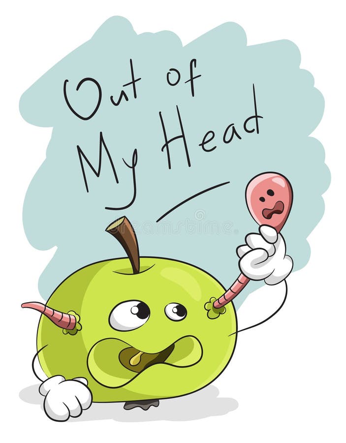 Out of My Head Slogan Concept Clean Mind Apple with Worm Stock Vector ...