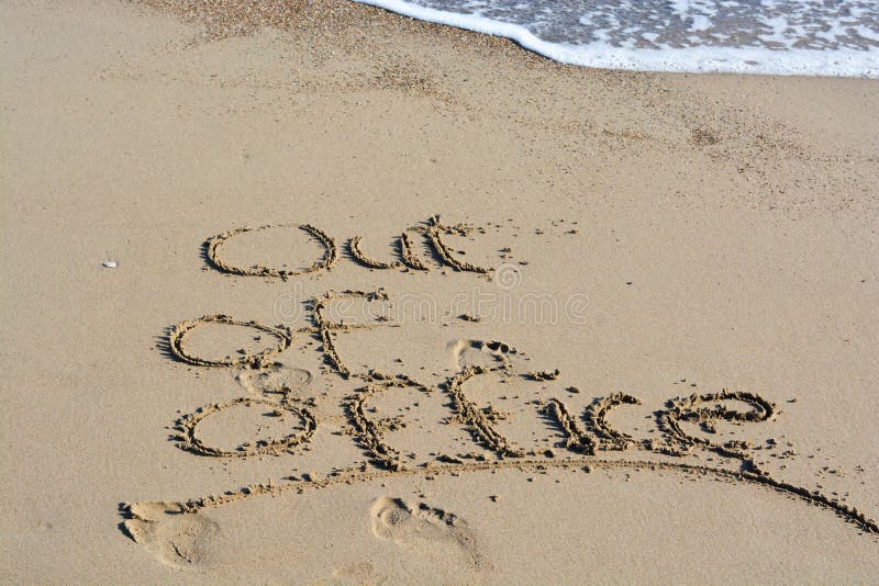 Out of Office Text Written in Sand on a Beach Stock Image - Image of ...