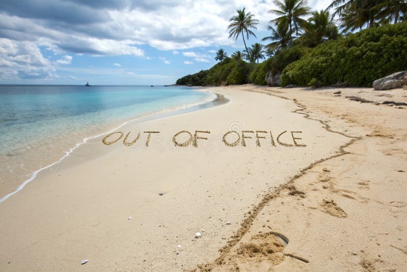 Out of Office Written in the Sand on a Beach Stock Illustration ...