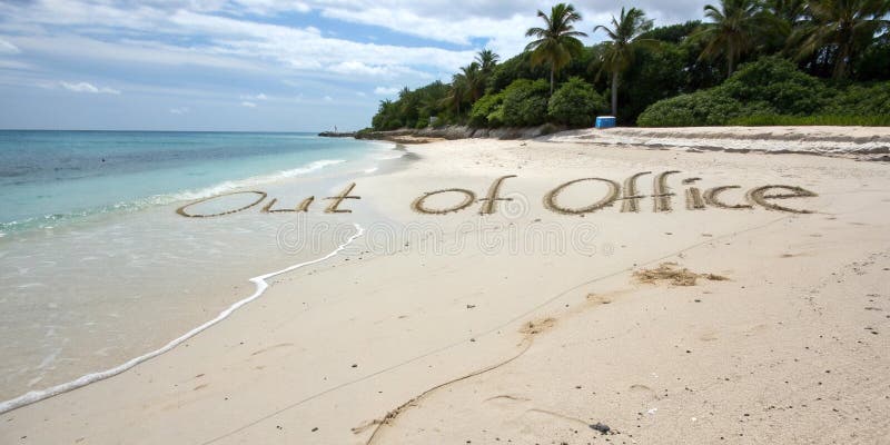 Out of Office Written in the Sand on a Beach Stock Illustration ...