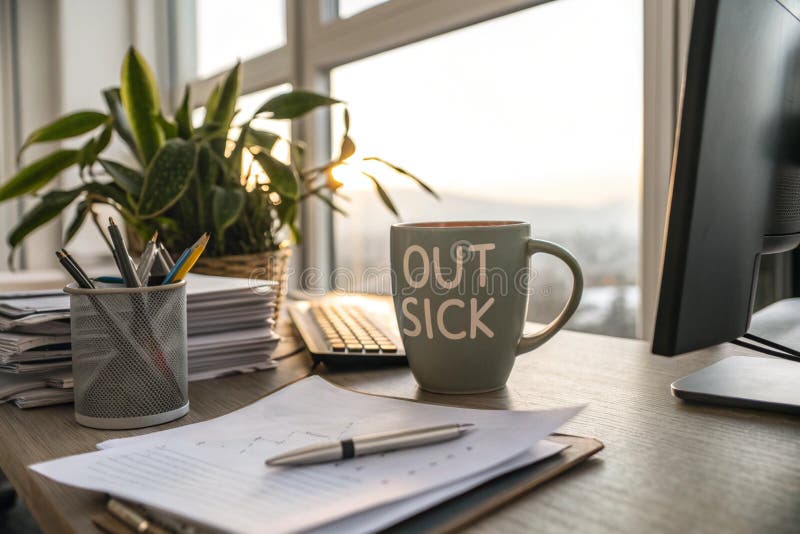 Out Sick Mug on Desk in Office, Work-Life Balance - Generated by Ai ...