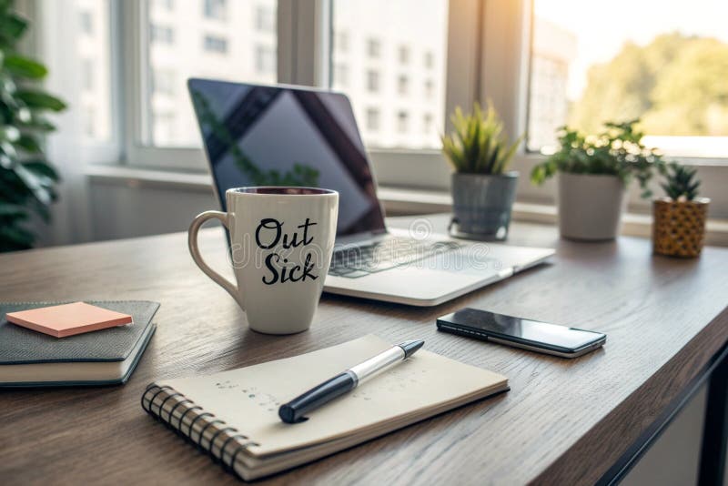 Out Sick Mug on Desk in Office, Work-Life Balance - Generated by Ai ...