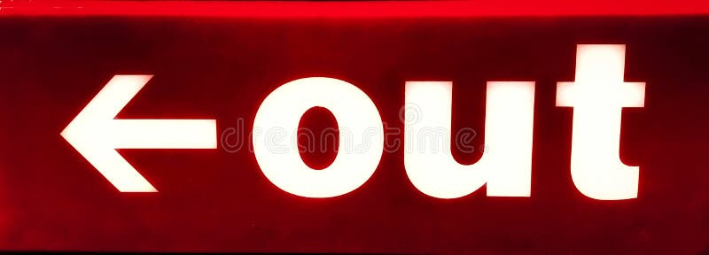 OUT Sign, Red Background With White Lowercase Letters Stock Photo ...