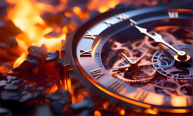 Out of Time Concept - Clock on Fire with Actual Flame, Generative AI ...