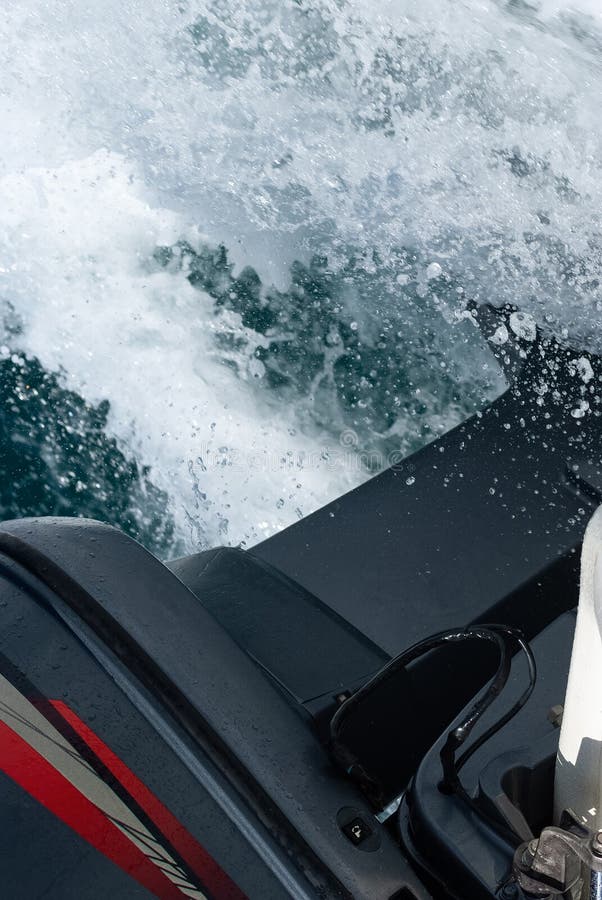 Outboard Engine Lower Unit and Propeller at Full Throttle: High-Speed ...