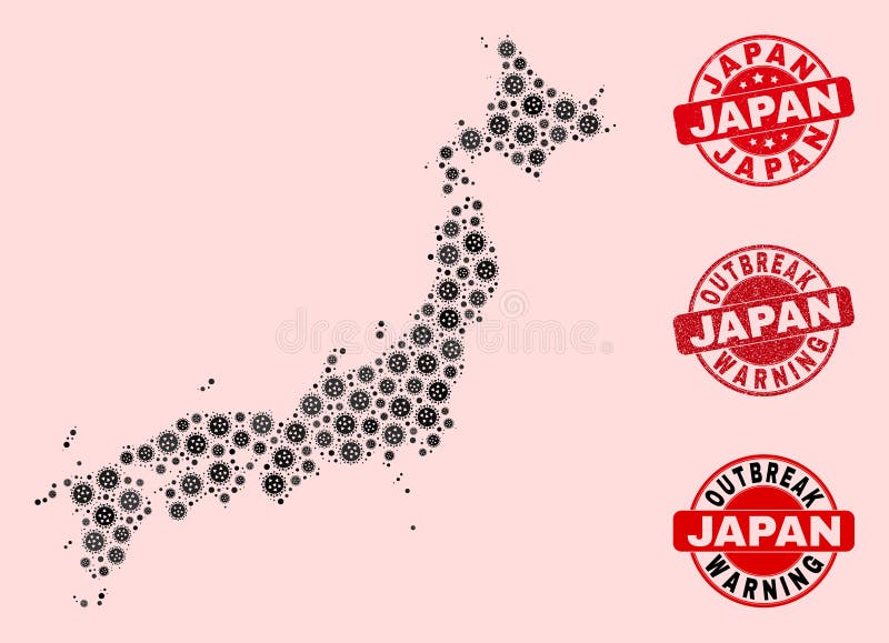 Flu Virus Collage of Mosaic Japan Map and Distress Stamps Stock Vector ...