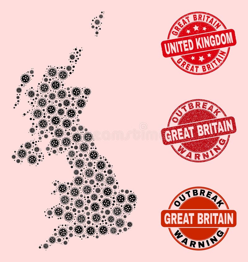 Outbreak Composition of Mosaic United Kingdom Map and Textured Seals ...