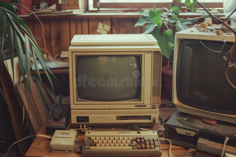 An Outdated Computer with a Cassette Tape Drive Resting on a Sturdy ...