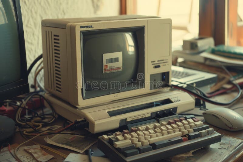 An Outdated Computer with a Cassette Tape Drive Sitting on a Desk ...