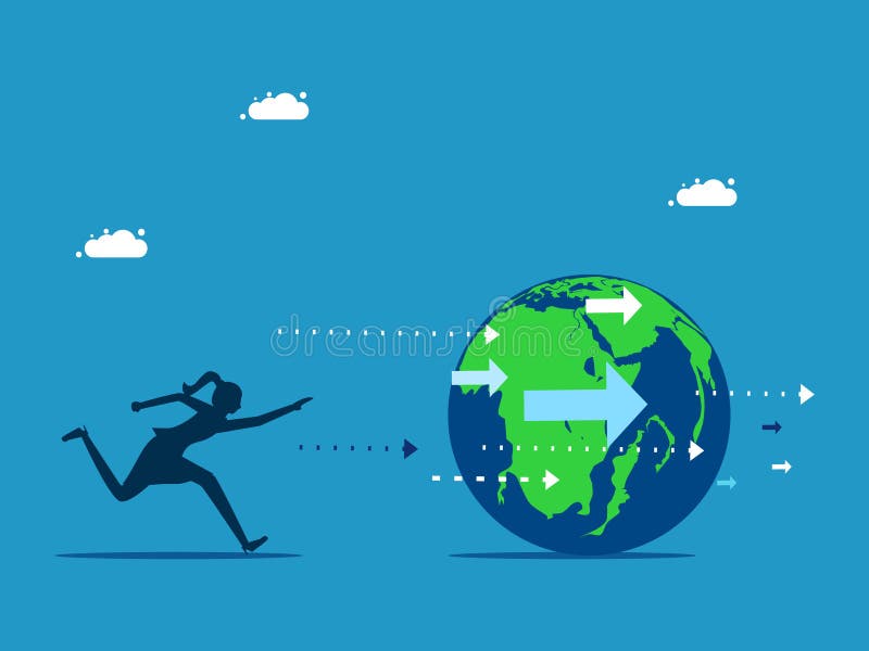 Outdated Idea. Woman Chasing the World Stock Vector - Illustration of ...