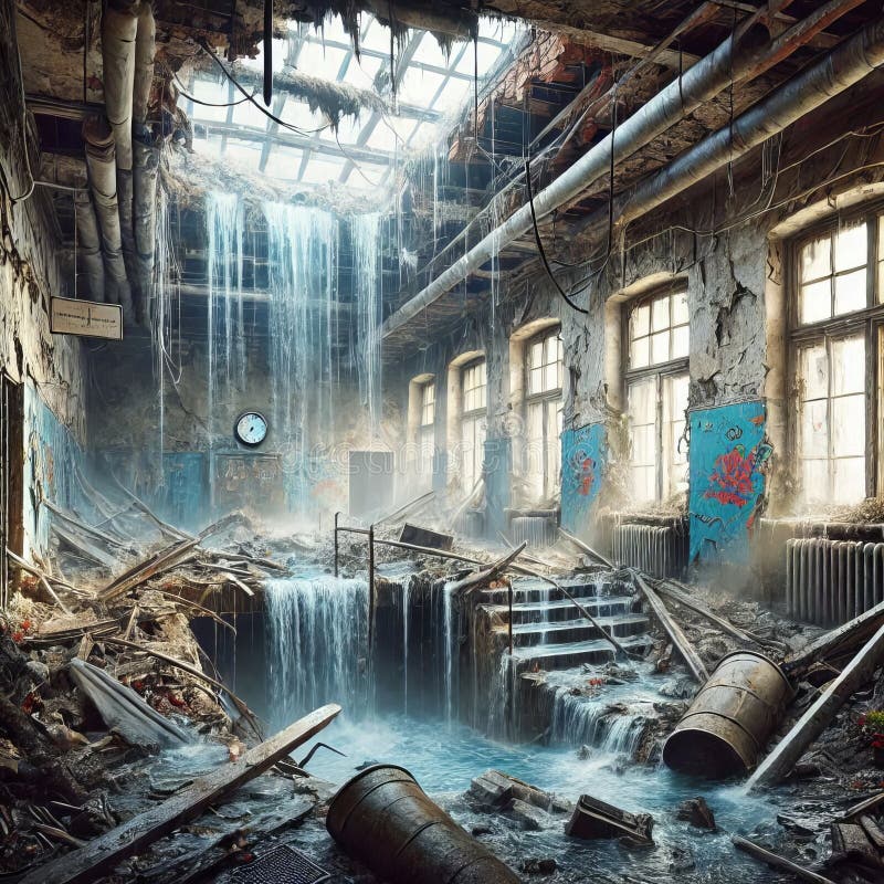 Outdated Infrastructure a School with Crumbling Walls and Leakin Stock ...