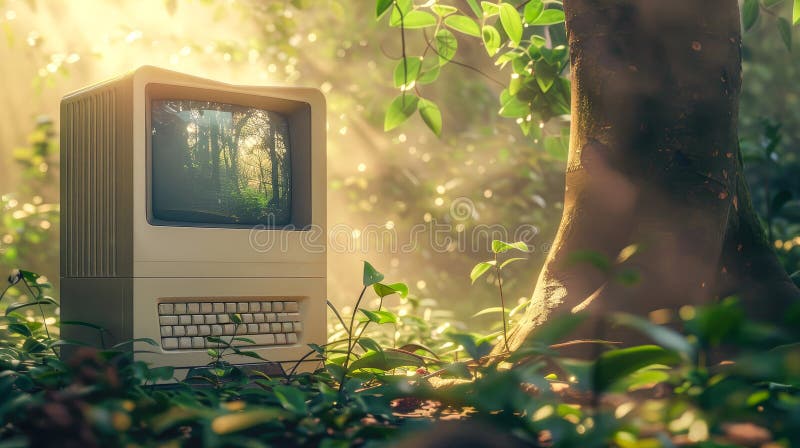Outdated Personal Computer in a Forest. Remote Job Concept Stock ...