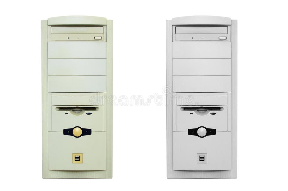 Outdated Yellowed System Unit of Personal Computer. White Isolate Stock ...