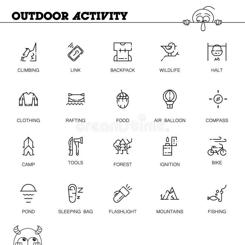 Outdoor activity icon set stock vector. Illustration of grill - 81059402