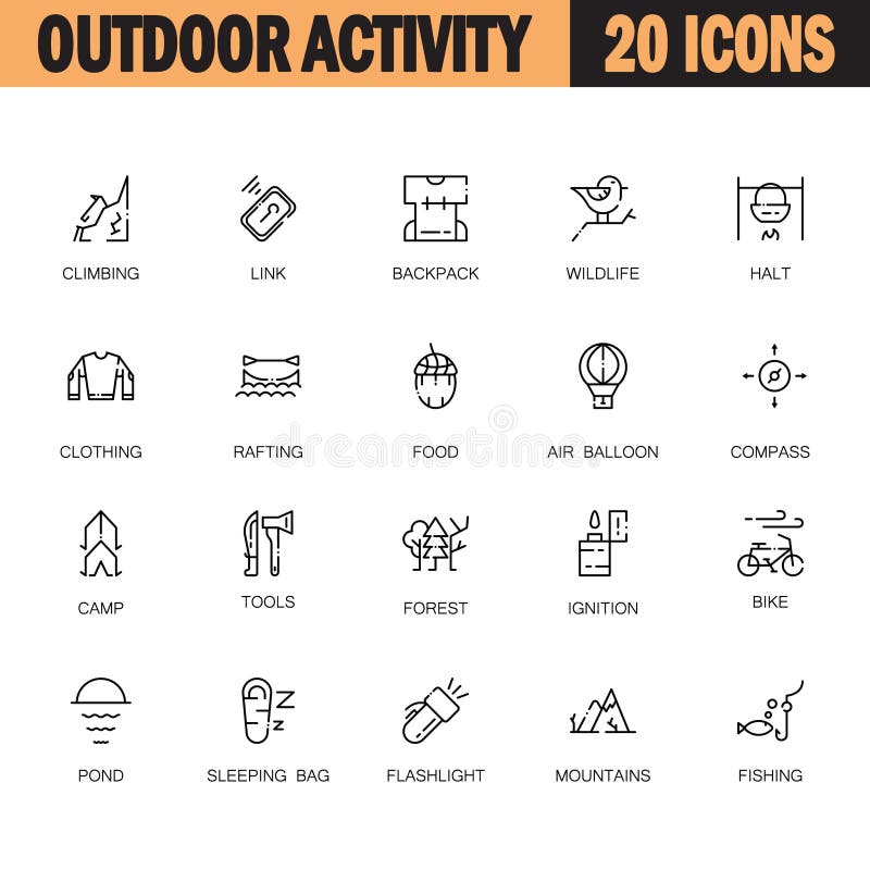Outdoor activity icon set stock vector. Illustration of biking - 81060246