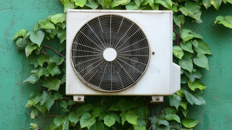 Air Conditioner Unit Installed on an Orange Building Facade for Cooling during Summer Heat Stock ...