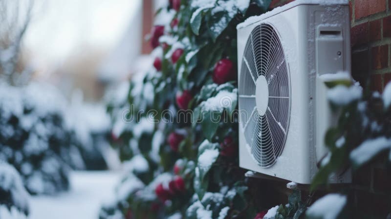 Outdoor Air Conditioning Unit Covered Snow Brick Wall Winter Stock ...