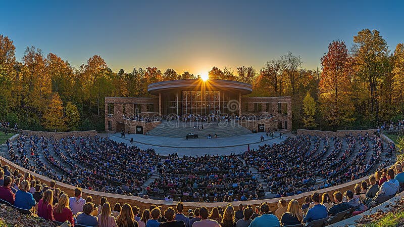 Outdoor Amphitheater at Sunset, Filled with Spectators Stock ...
