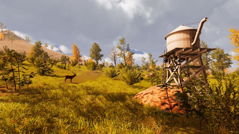 Outdoor Architecture with Natural Environment, 3D Render Stock ...