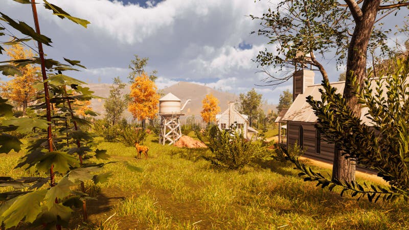 Outdoor Architecture with Natural Environment, 3D Render Stock ...