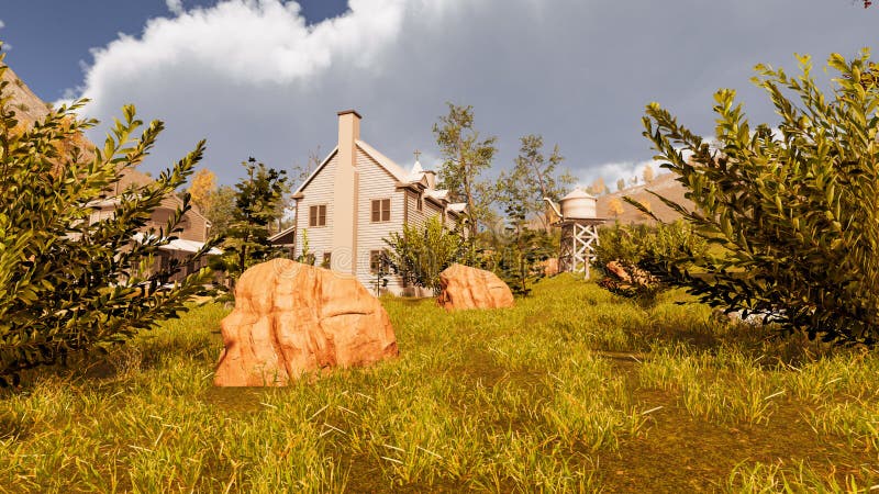 Outdoor Architecture with Natural Environment, 3D Render Stock ...